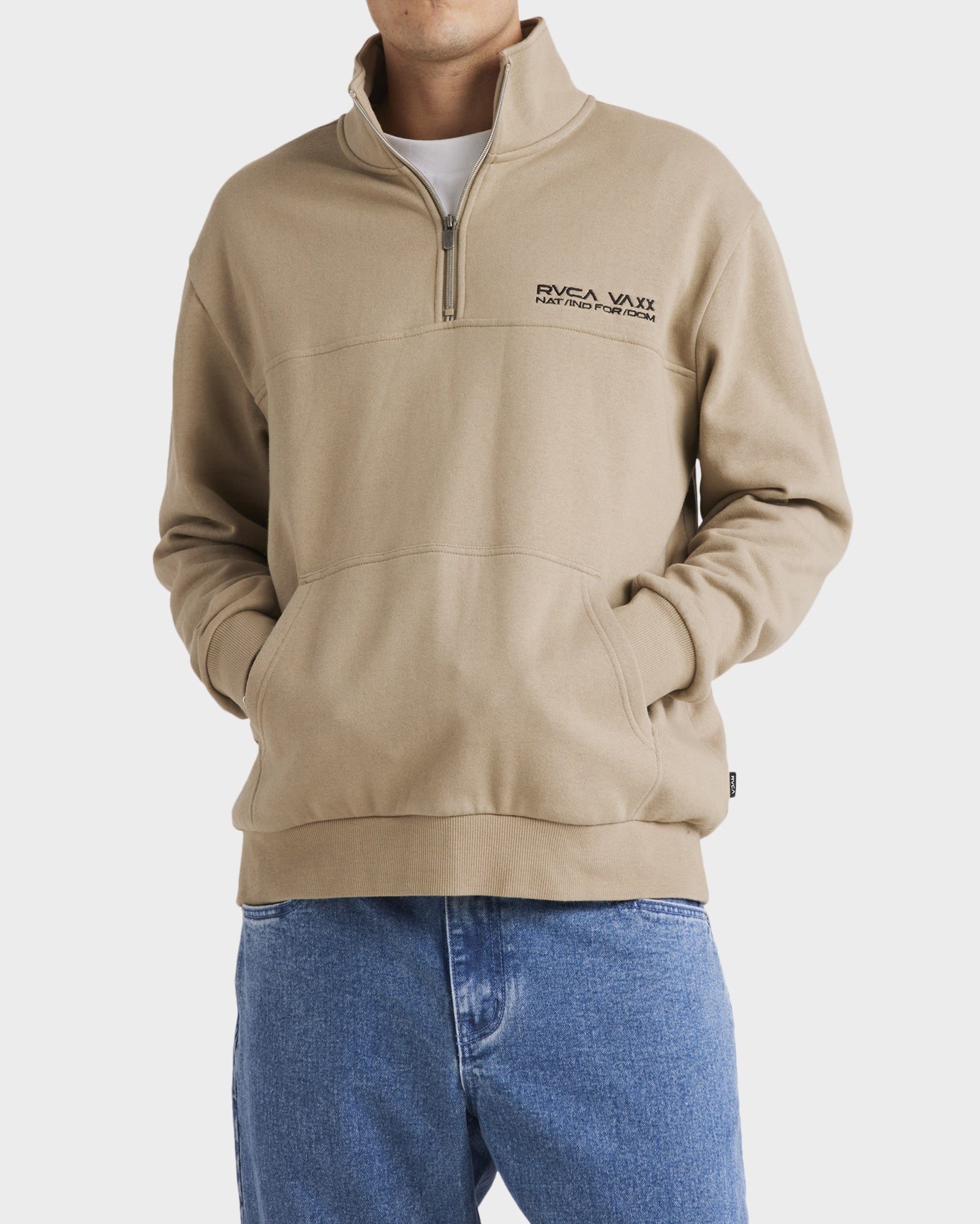 Mens United Half Zip Crew - MUSHROOM | RVCA AU